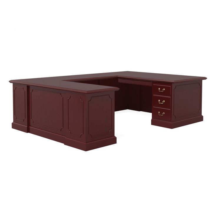 Traditional Wood Veneer Executive U Group Desk Workstation