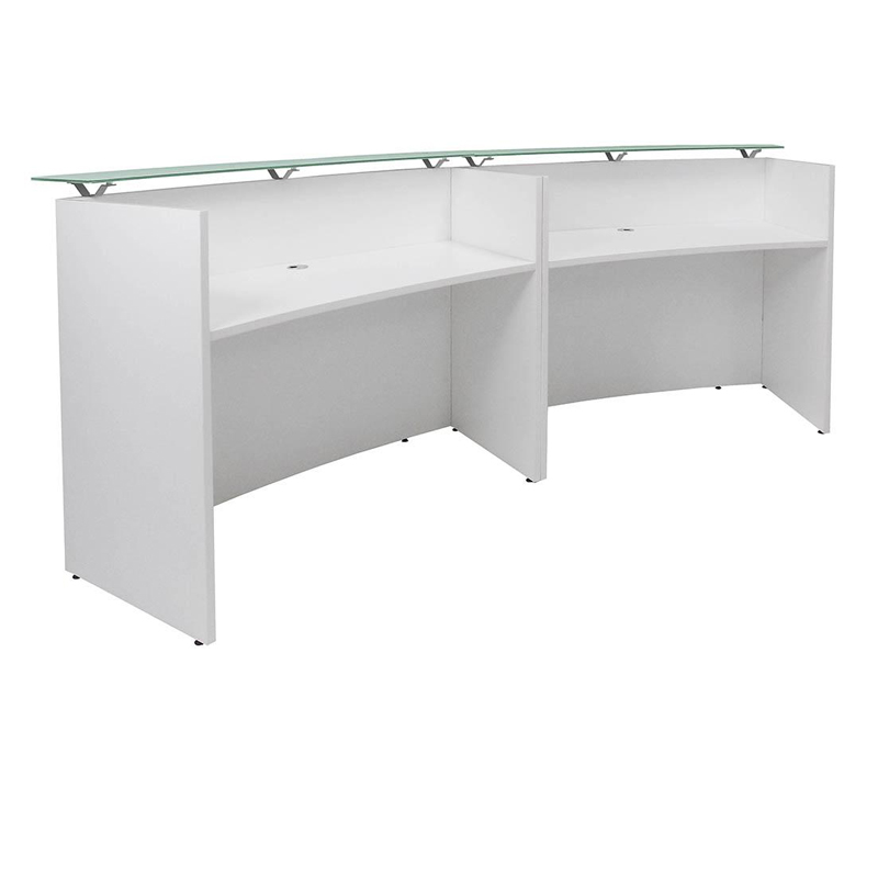 Wood 2 Person Curved Glass Top Reception Desk