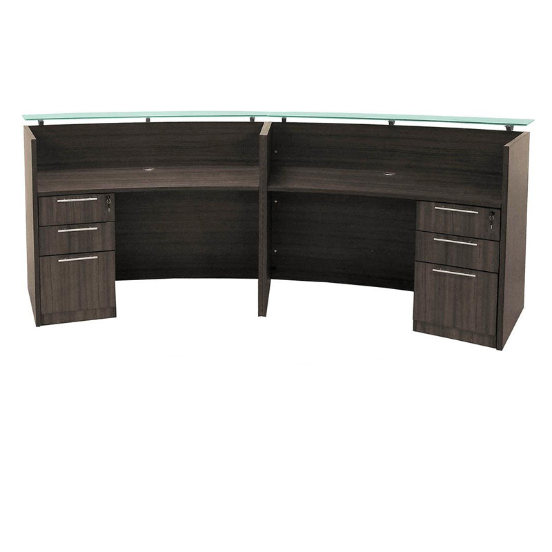 Wood 2 Person Curved Glass Top Reception Desk