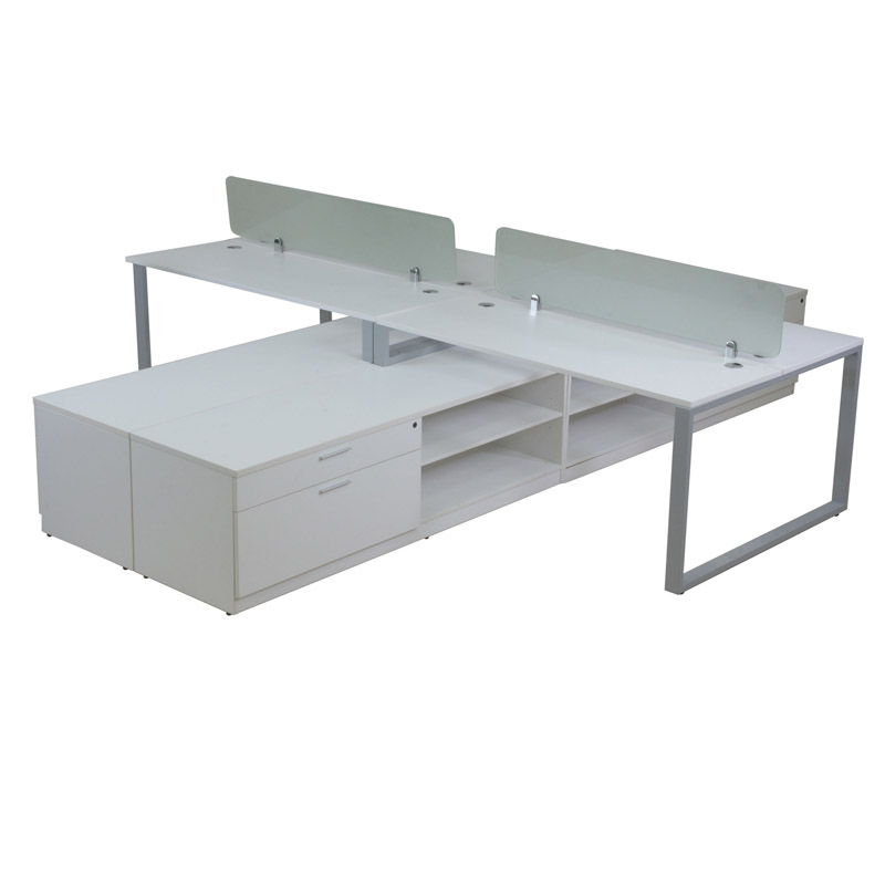 Contemporary 4 Way Workstation with Combo Storage Cabinet