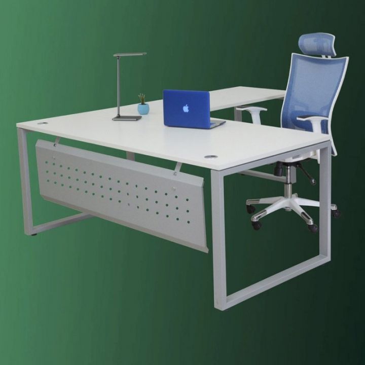 Contemporary Series Laminate L Shape Workstation with Loop Metal Base
